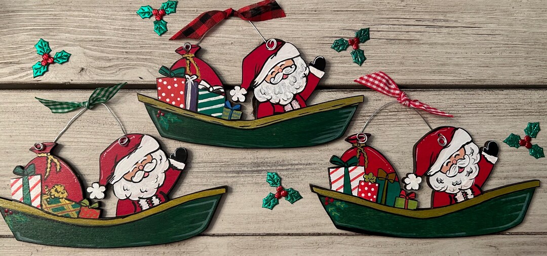 Hand-painted Santa Canoe Ornament - Birch Wood Christmas Decor - Etsy
