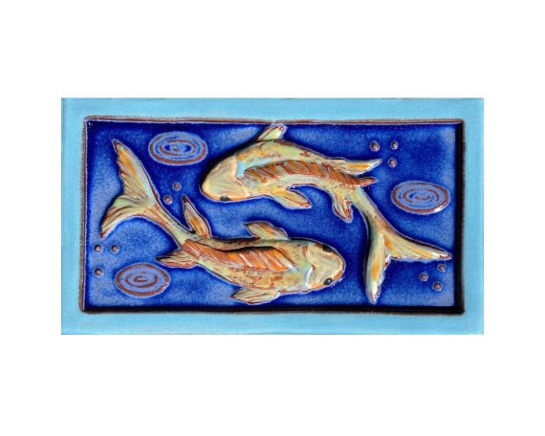 Handmade Ceramic Two Koi Tile - Etsy