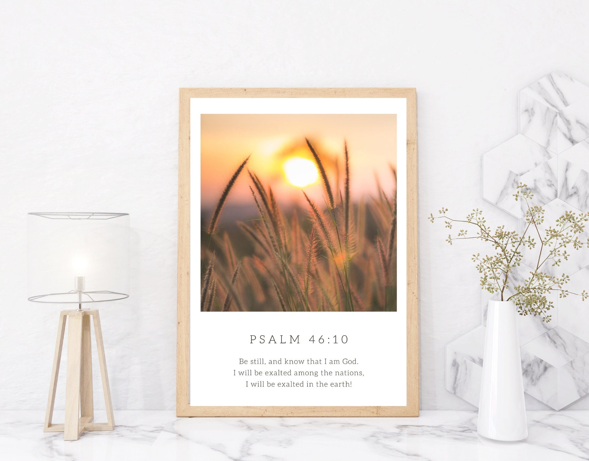 PSALM 46:10 BIBLE VERSE Wall Art Natural Sunset, Wheat Field Christian ...