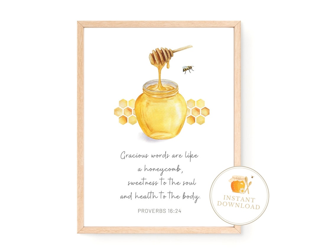 HONEYPOT PRINT | Digital Wall Art | Christian Bible Verse | PROVERBS 16 ...
