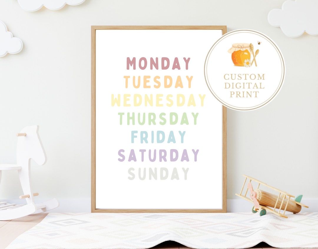 DAYS of the WEEK Wall Art | Children's Digital Download Print | Pastel ...