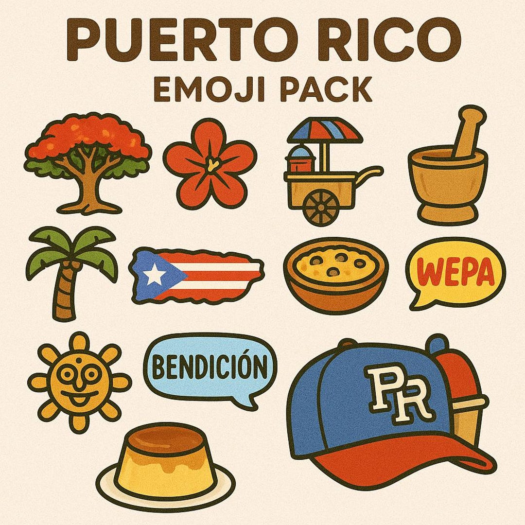 Puerto Rico Emoji Pack: 50 Boricua Stickers for iPhone (digital ...