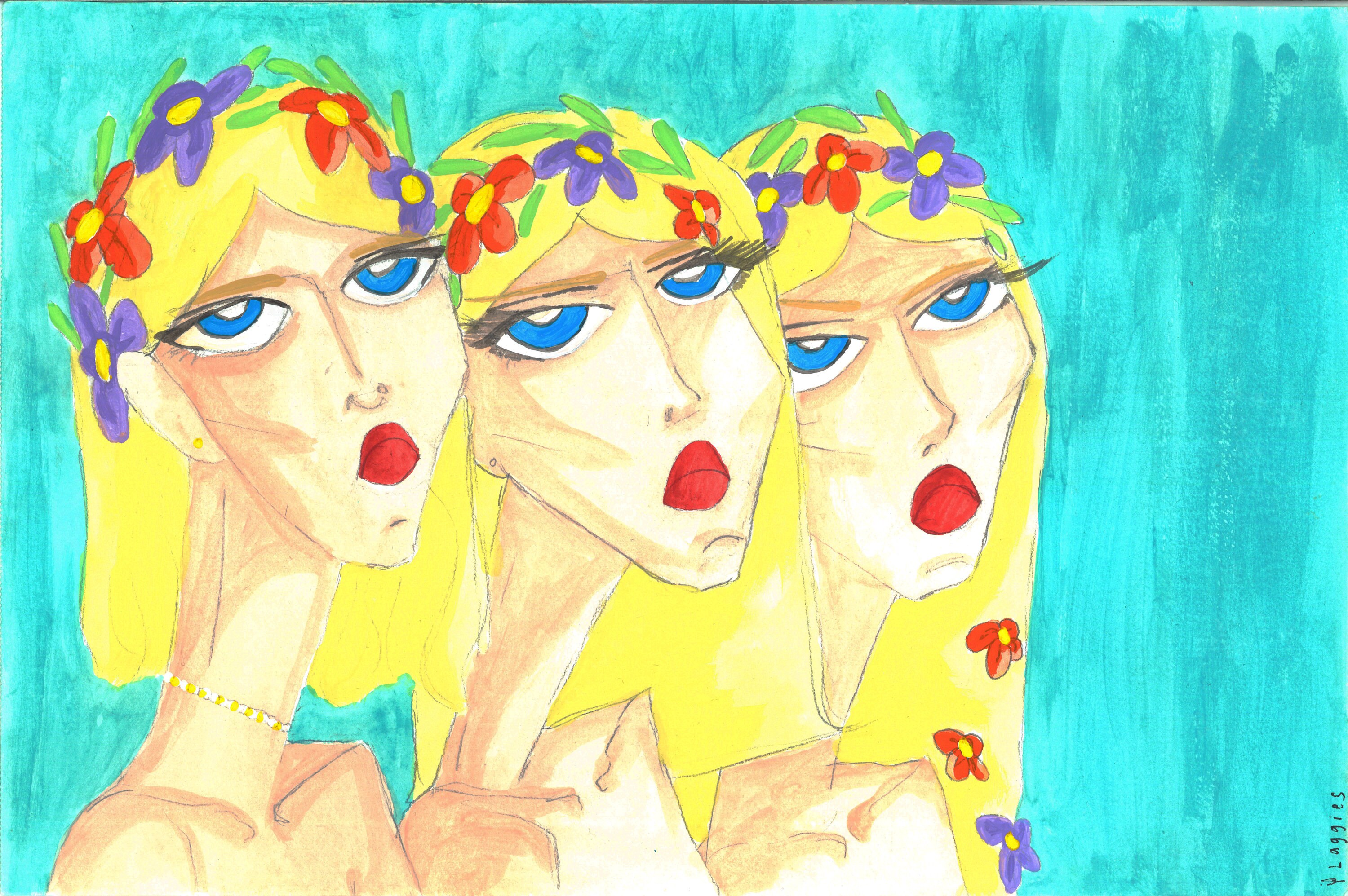 Naked Women With Flower Crowns Art On Crewneck T Shirt White Etsy