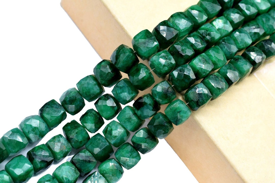 Emerald Faceted Cubes,square Cube Nuggets Beads,emerald 3D Box Faceted ...