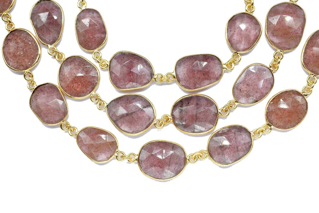 Pink Stawbery Faceted Connectors,gold Bezel Chain,free Size Gemstone ...