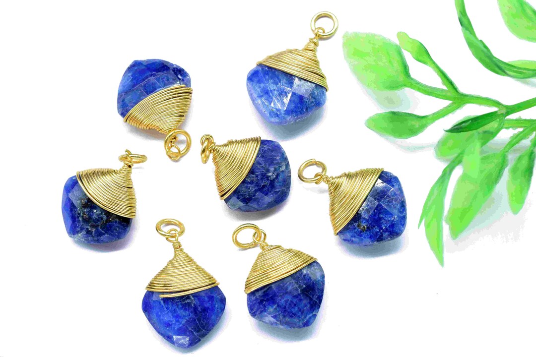 Blauer Saphir Quadrat facettierte Verbinder,Edelstein Draht gewickelt Anhänger,Loop Connector ...