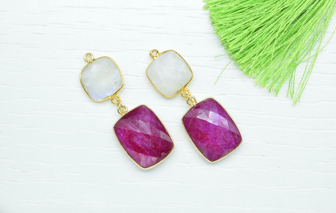 Natural Ruby Component Pendant,rainbow Dangle Pendant Charm,gemstone ...