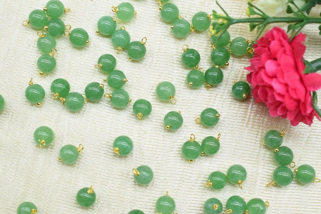Green Jade Wire Wrapped Beads,6mm Round Smooth Beads Connector,gemstone ...