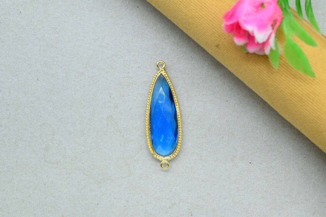 Ocean Sparkle | Blue Topaz Long Connector Charms,gemstone Double Loop ...