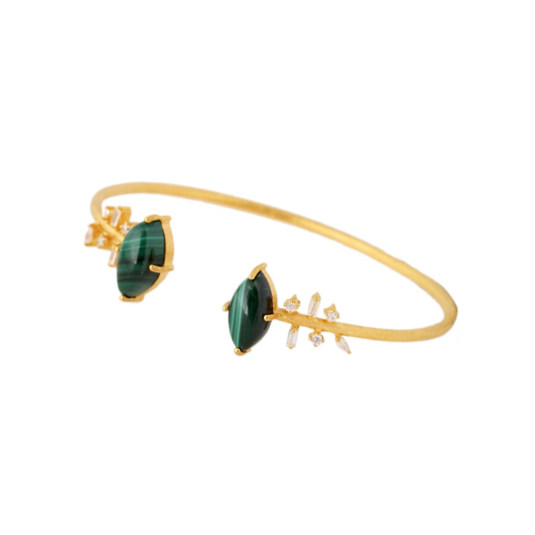Malachite Bangle, Malachite Gold Bangle, Cubic Zirconia Bangle, Cz ...