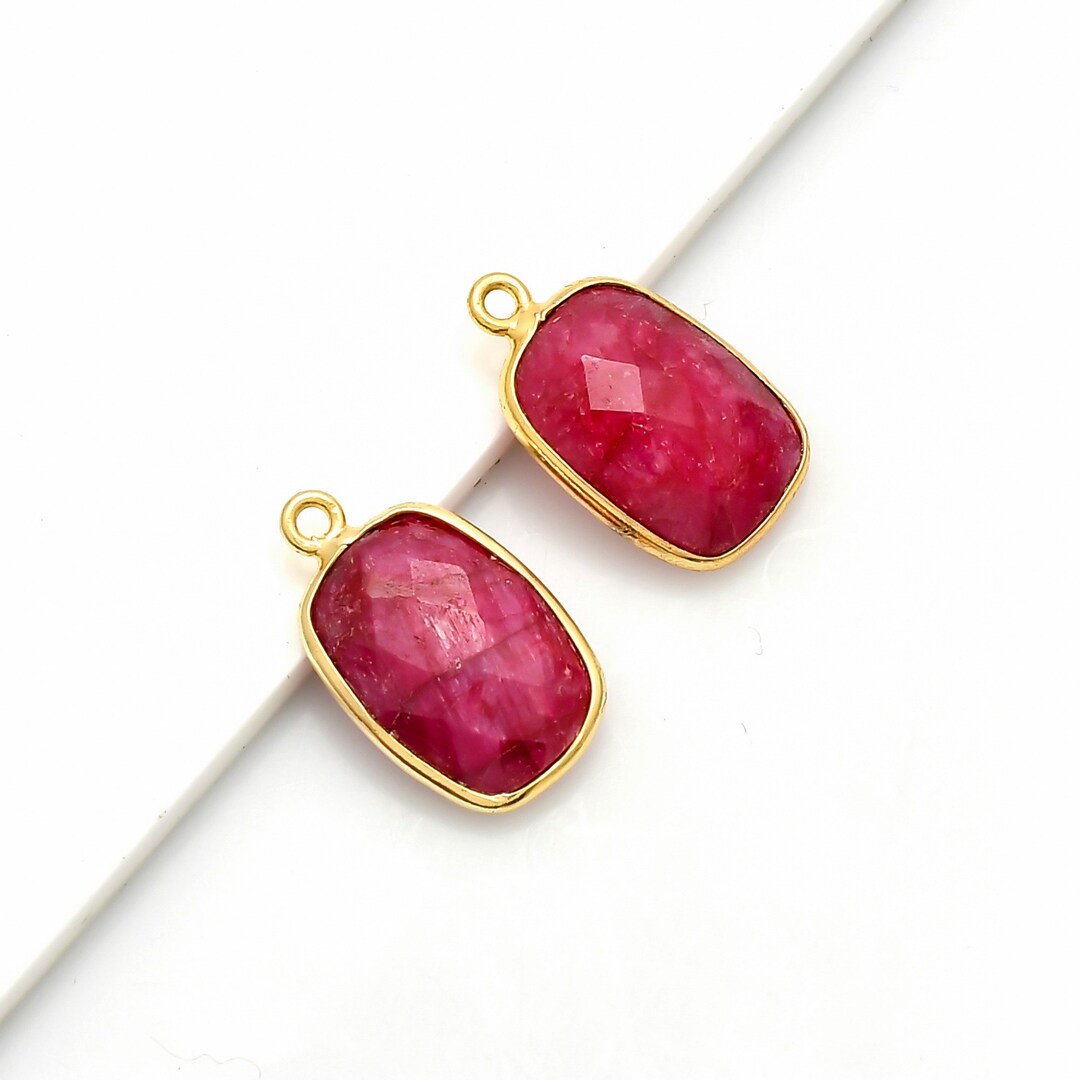 Genuine Ruby 10x14mm Bezel Charm Pendant,rectangle Shape Gold Plated ...
