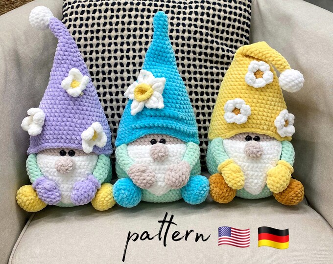 Easter Gnomes Crochet Pattern, Flower Gnome, Bunny Gnome , Spring ...