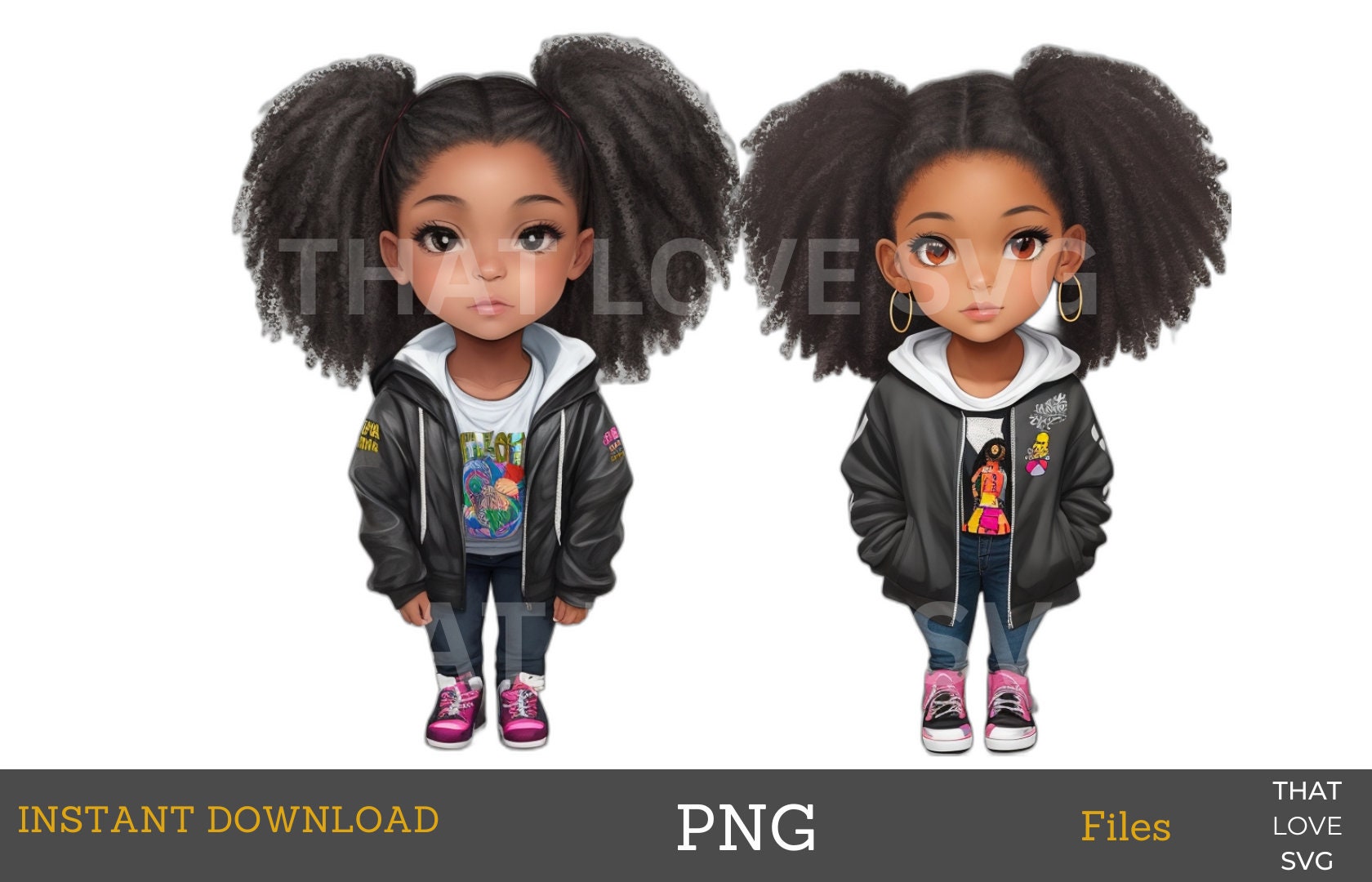 4 PNG Little Black Girls Bundle, Little Black Girl PNG Clipart Bundle ...