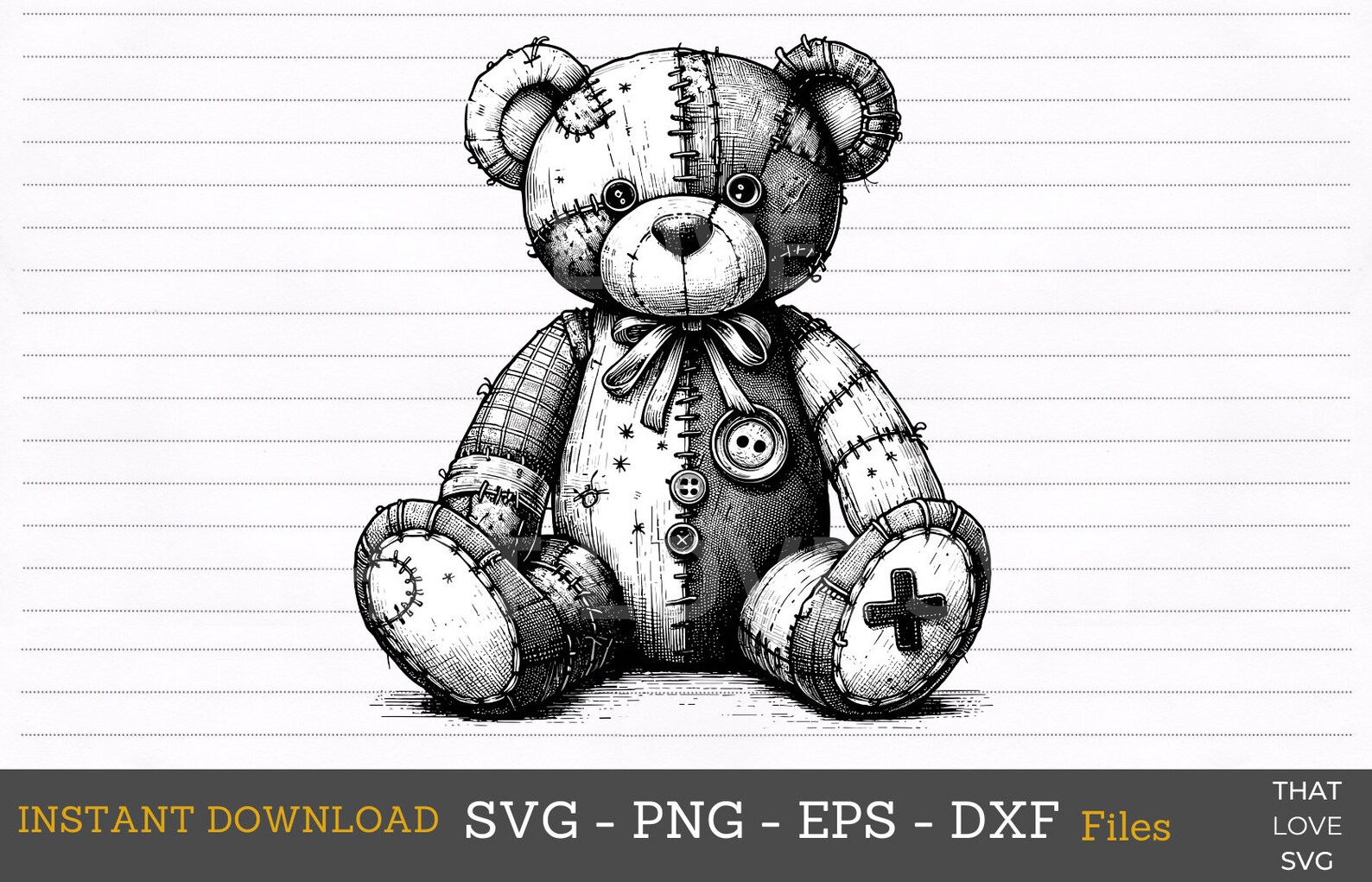 Stitched Ripped Teddy Bear SVG, PNG, Silhouette (digital Download) - Etsy