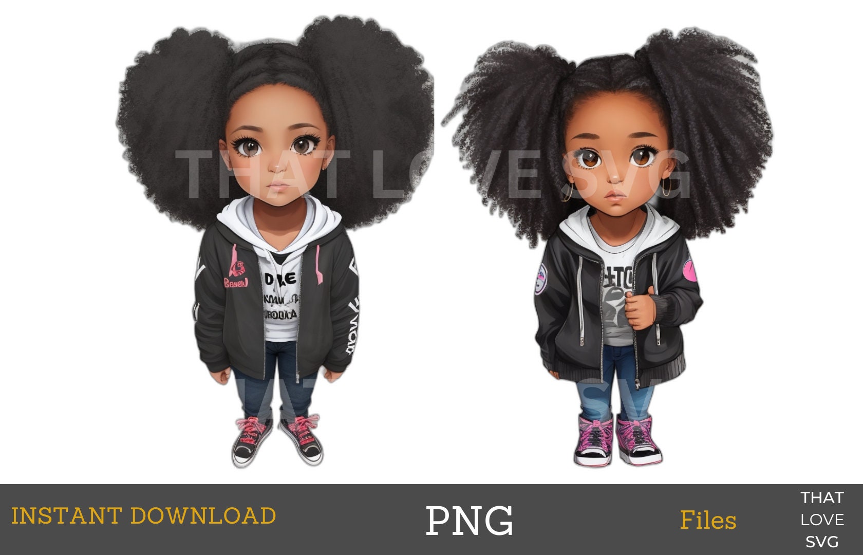 4 PNG Little Black Girls Bundle, Little Black Girl PNG Clipart Bundle ...