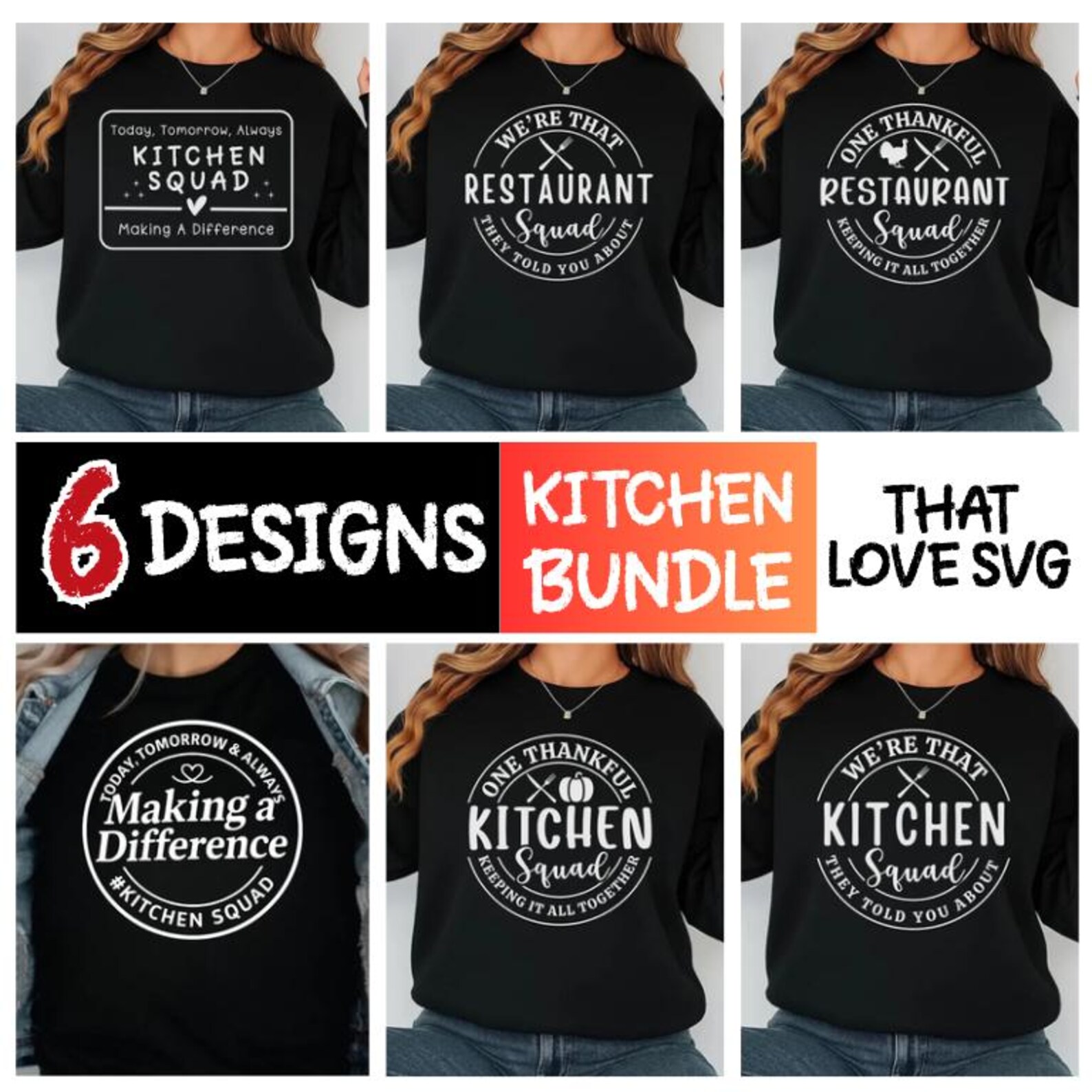 Kitchen & Restaurant Squad SVG Bundle: Cook, Server, Crew Designs ...