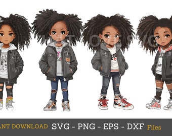 4 Png Cute Black Girls Bundle, Little Black Girlpng Clipart Bundle ...