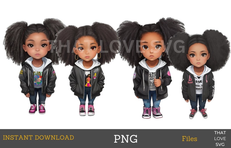 4 PNG Little Black Girls Bundle, Little Black Girl PNG Clipart Bundle ...
