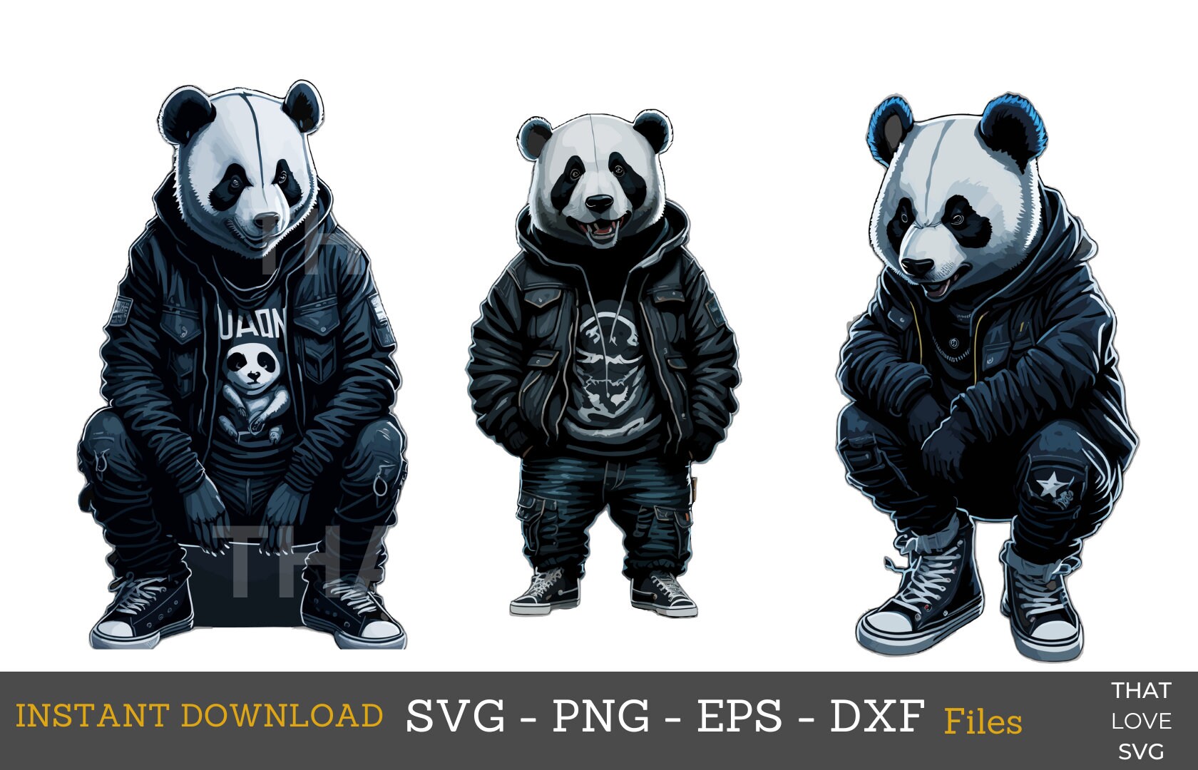 Cool Graffiti Pandas Bundle PNG 5 Bear T-shirt Sticker - Etsy