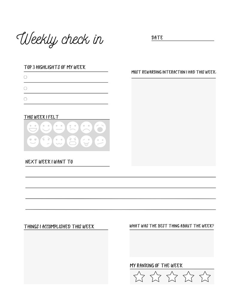 Printable Weekly Check in Worksheet/log & Downloadable PDF - Etsy