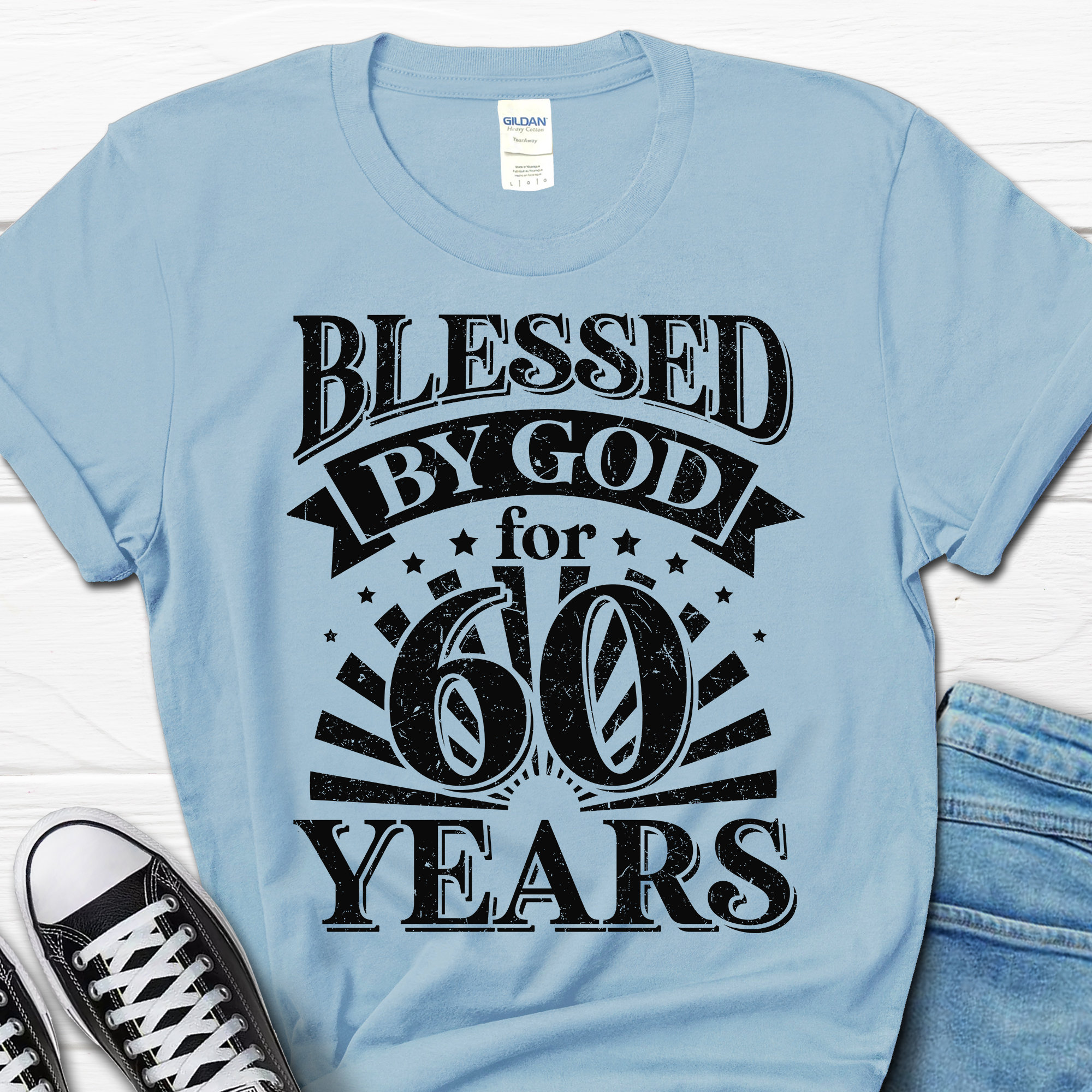 Blessed by God for 60 Years Gift, 60th Birthday Christian Shirt, 60 ...