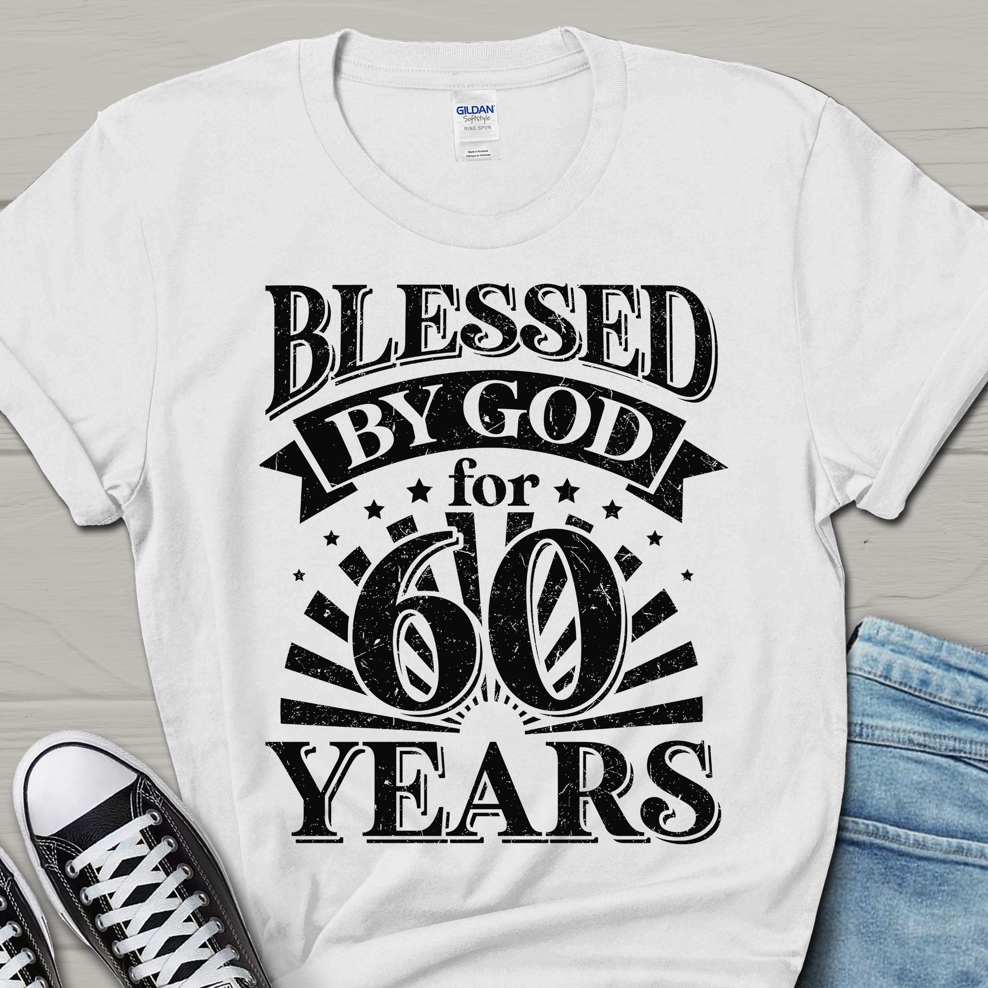 Blessed by God for 60 Years Gift, 60th Birthday Christian Shirt, 60 ...
