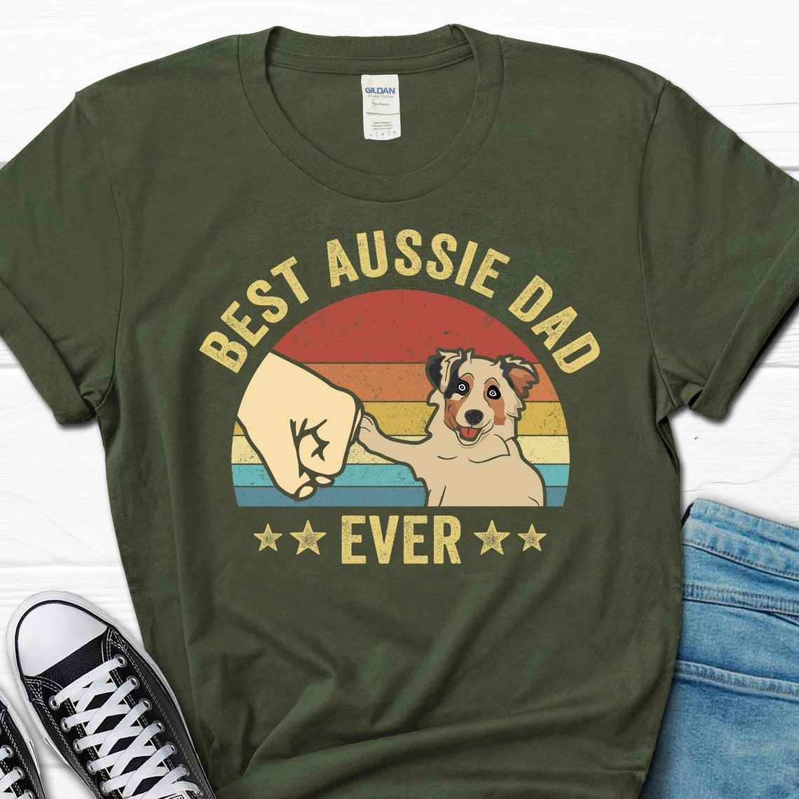 Father's Day Australian Shepherd Dad T-shirt, Best Aussie Dad Ever ...