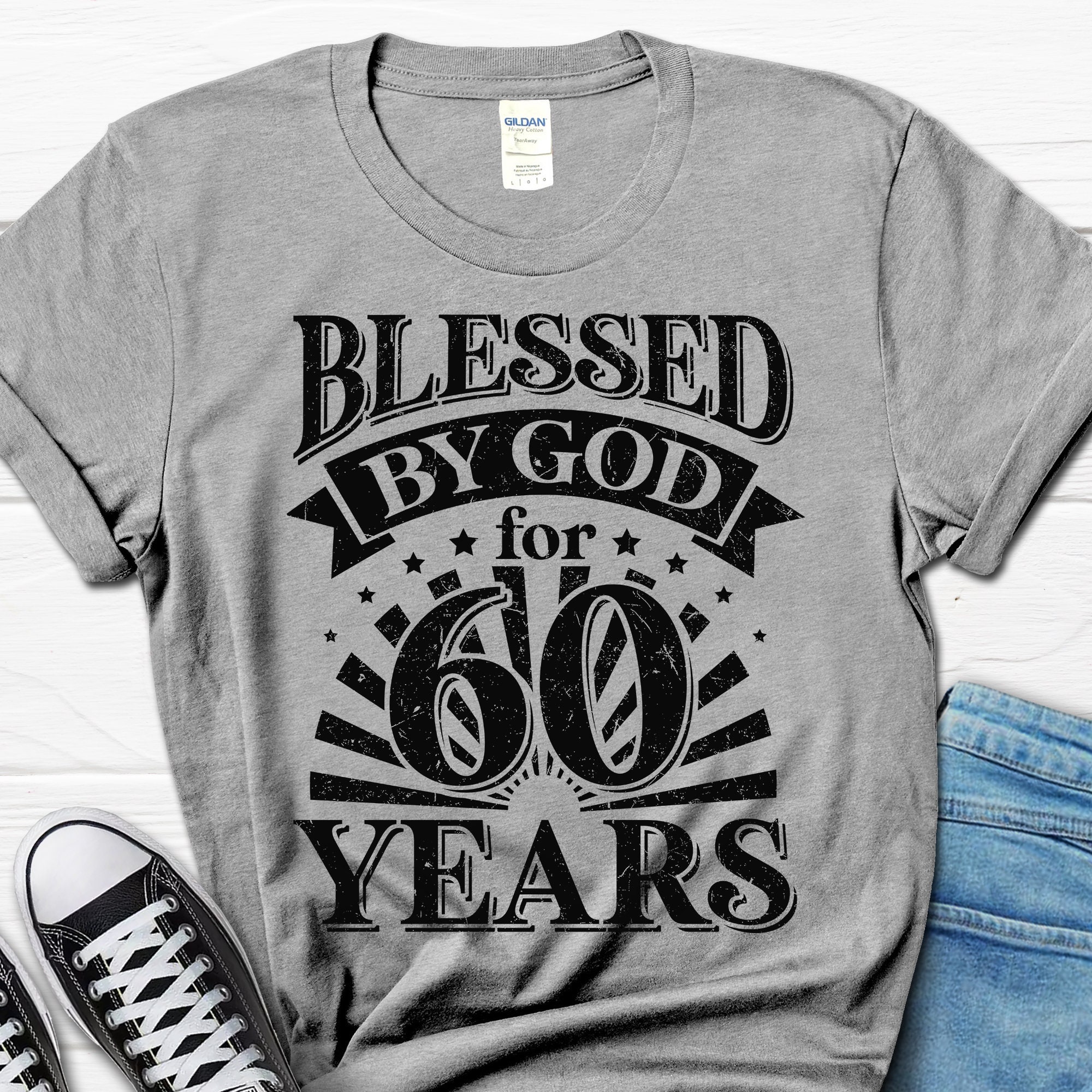 Blessed by God for 60 Years Gift, 60th Birthday Christian Shirt, 60 ...