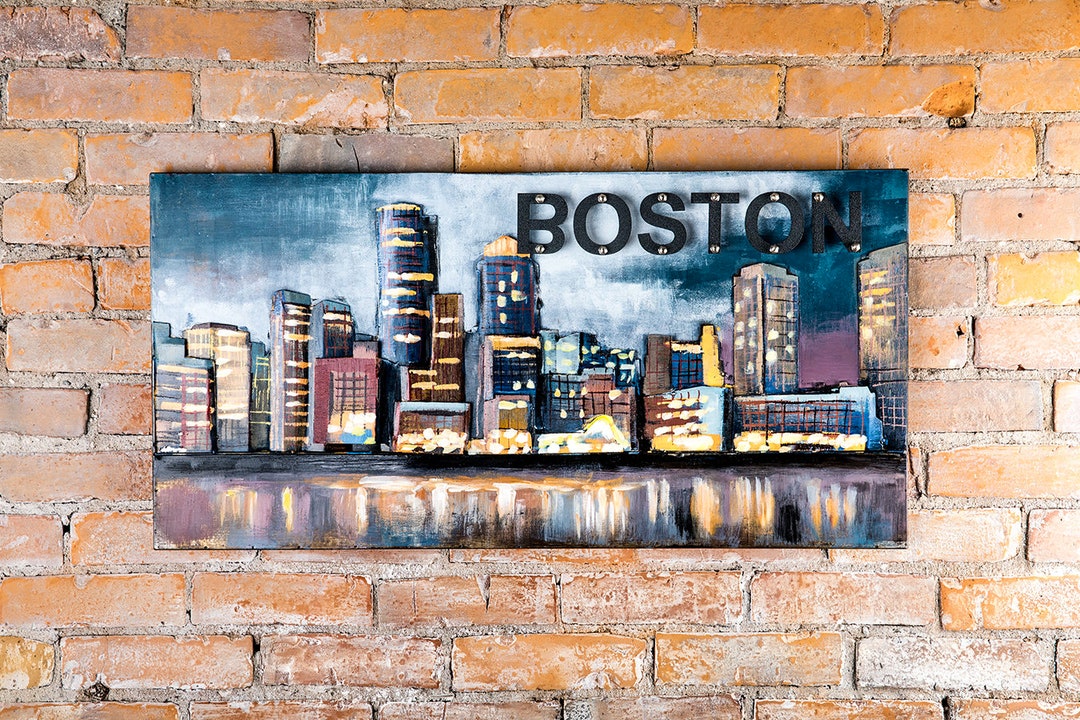 Boston Cityscape Metal Sign - Metal - Black - Boston Art - Wall Art ...