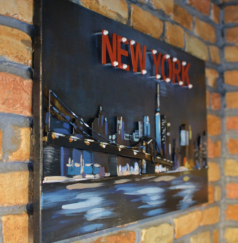 New York Cityscape Metal Sign Metal Red New York Art - Etsy