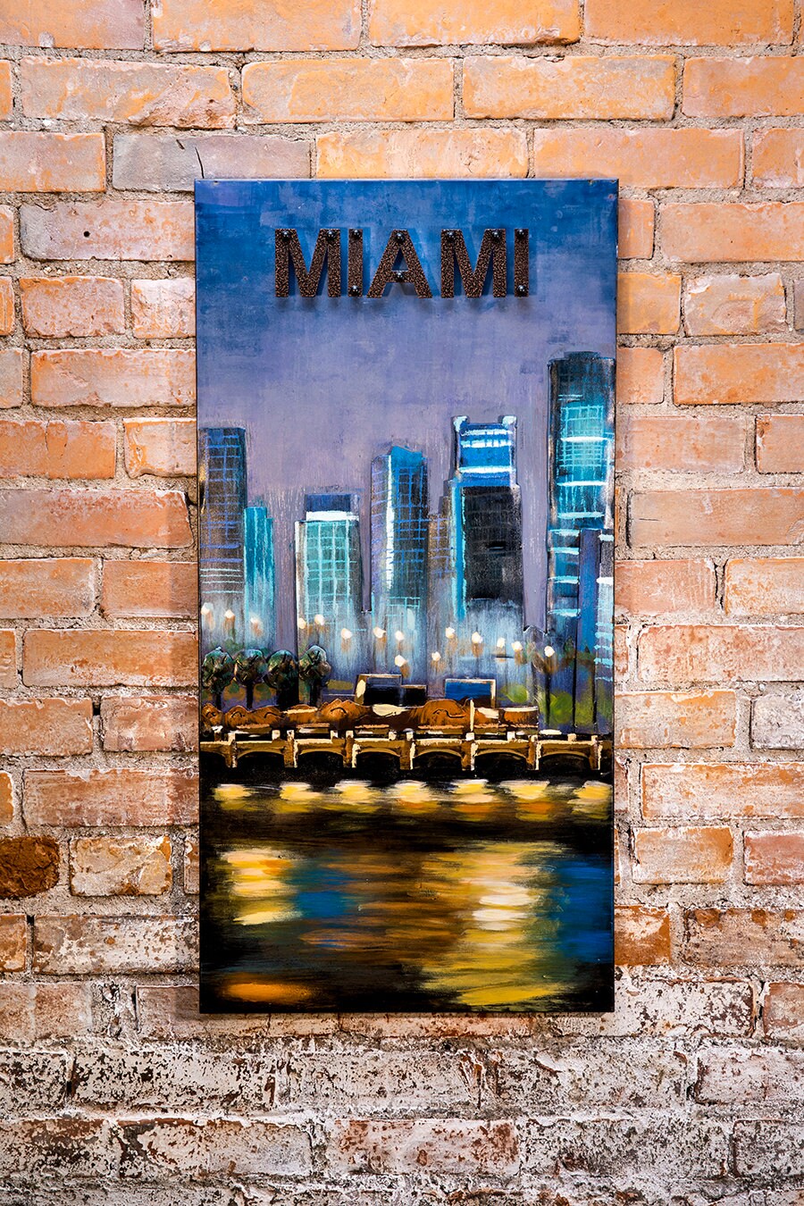 Miami Cityscape Metal Sign - Rustic - Miami Art - Wall Art - Restaurant ...