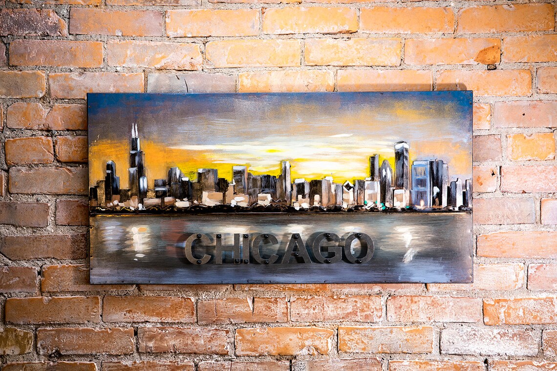 Chicago Cityscape Metal Sign Metal Unfinished Chicago Art Wall Art ...
