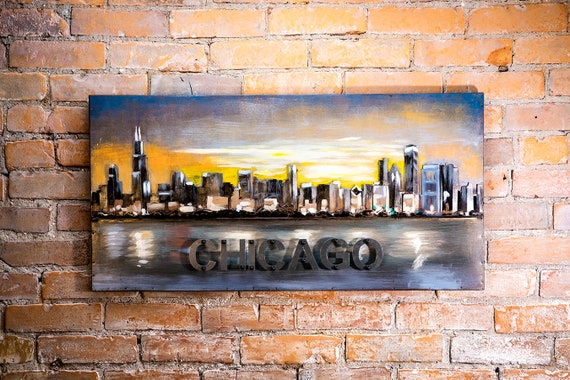 Chicago Cityscape Metal Sign Metal Unfinished Chicago - Etsy