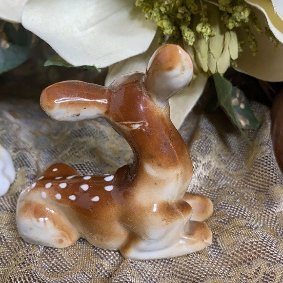 Vintage Ceramic Deer Figurines Two Baby Fawns Laying Down Small Bambi ...