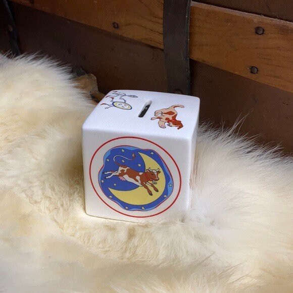 Tiffany & Co hey Diddle Diddle Baby Block Coin Bank White Ceramic ...