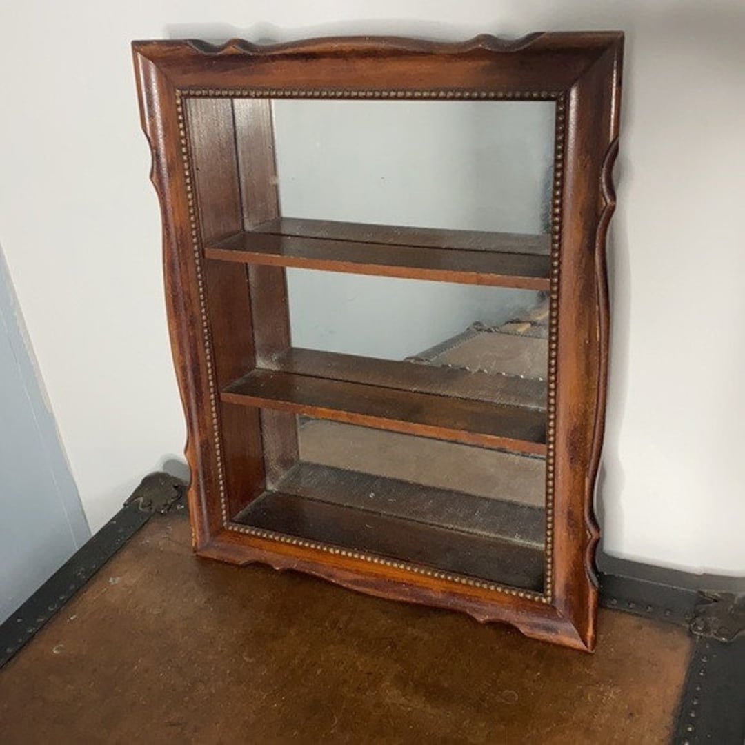 Vintage Wood Mirrored Shelf - Wall Hanging Shadow Box Shelve With ...