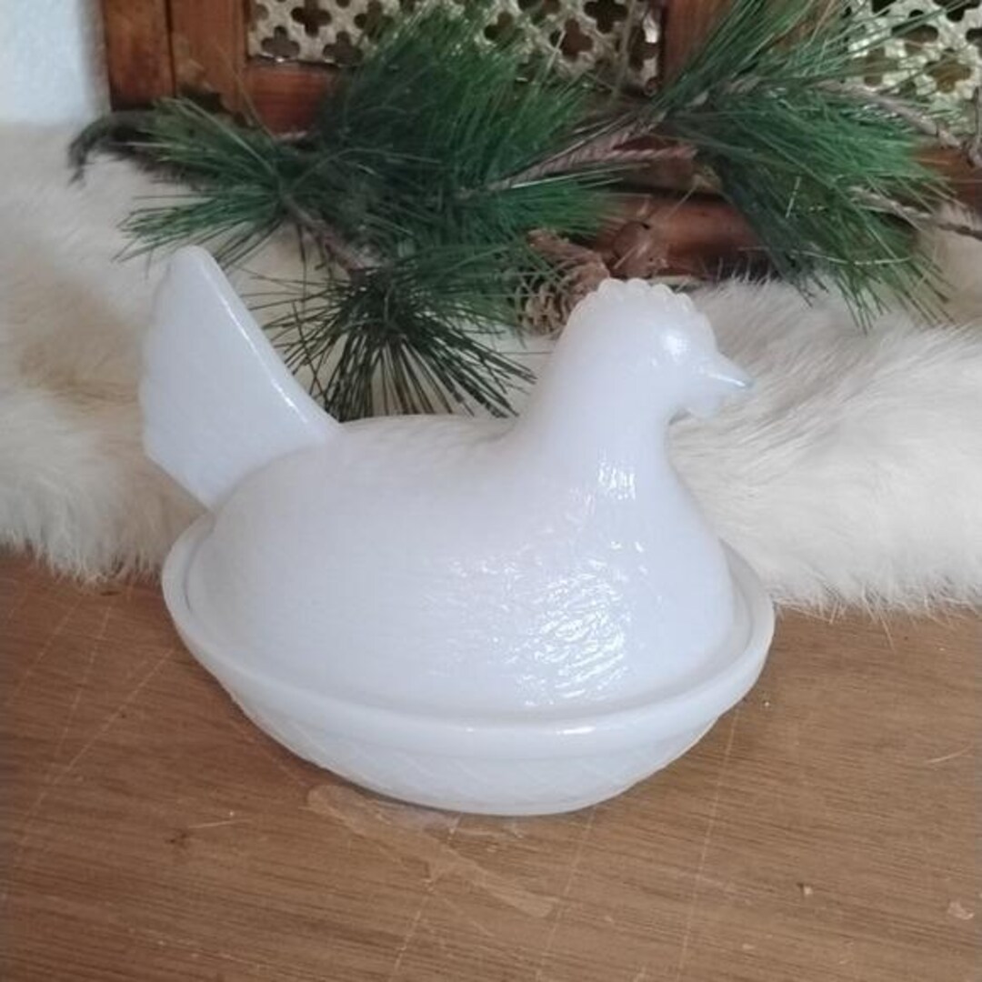 Vintage Chicken Nesting Bowl - White Milk Glass Hen Nesting Dish ...