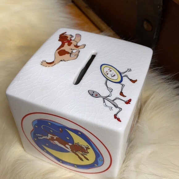 Tiffany & Co hey Diddle Diddle Baby Block Coin Bank White Ceramic ...