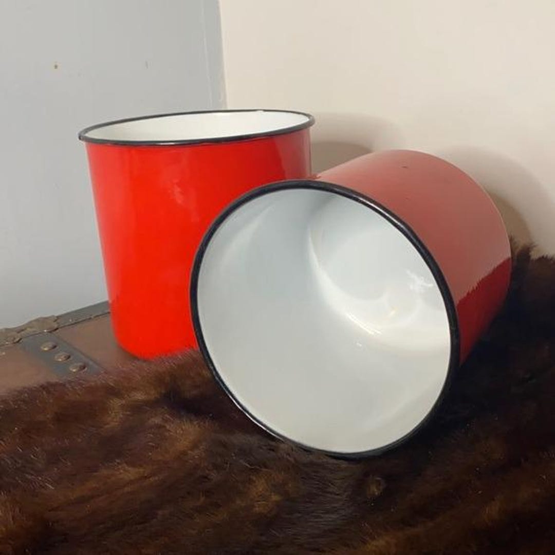 Vintage Red Enamelware - Red White Kitchen Container - Set of 2 - Made ...