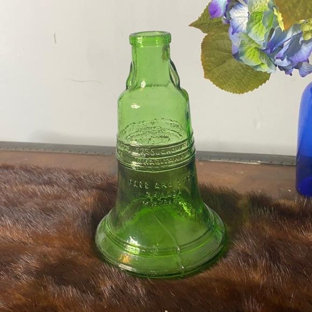 Vintage Wheaton Liberty Bell Glass Bottle Embossed Glass Green Empty ...