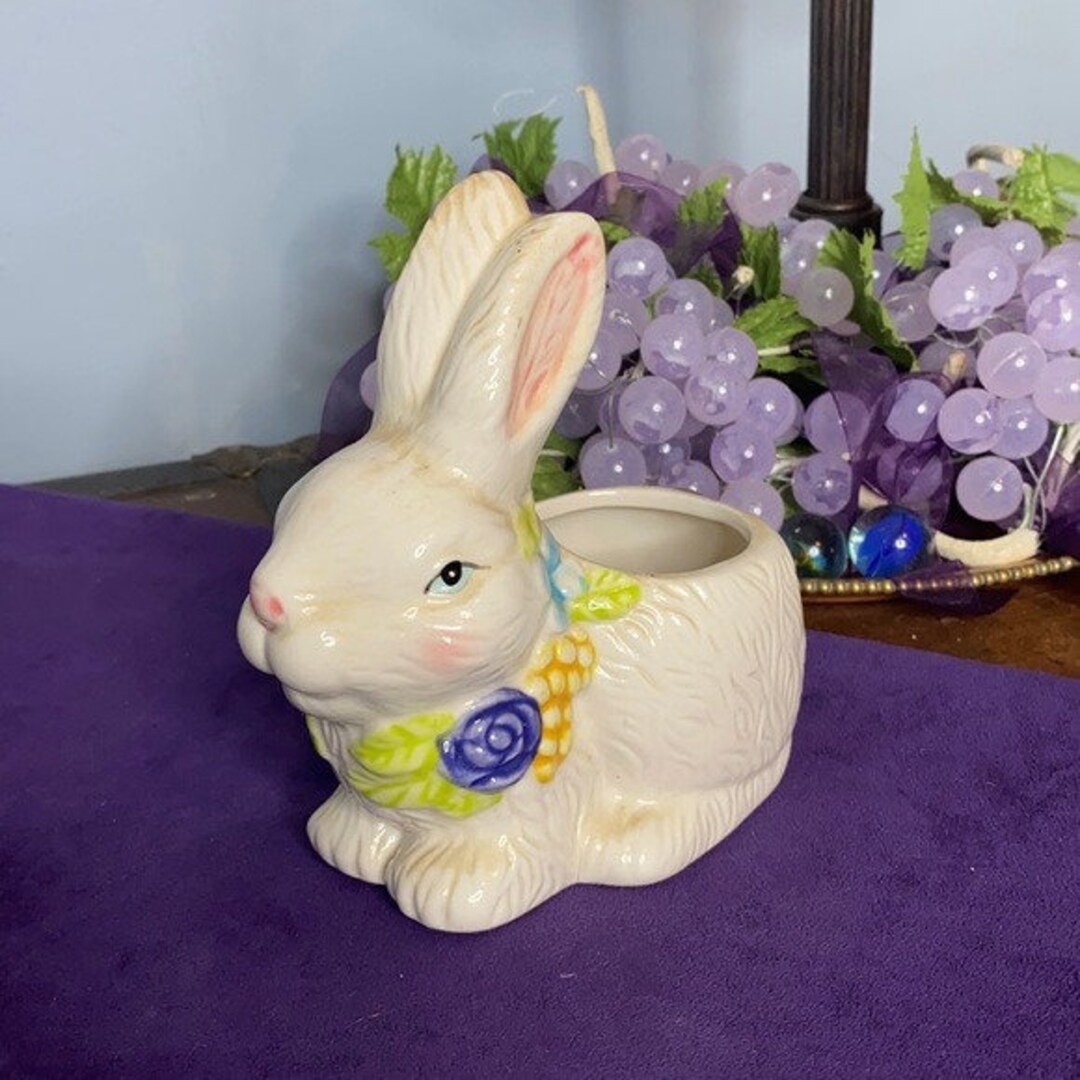 Vintage Ceramic White Bunny Rabbit Planter Small Indoor House Plant ...