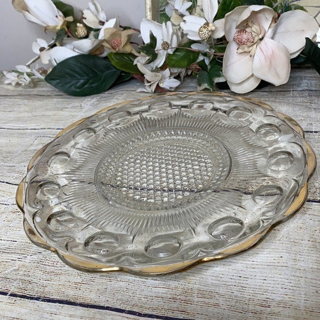 Vintage Glass Deviled Egg Serving Tray - Pressed Glass With Gold Trim ...