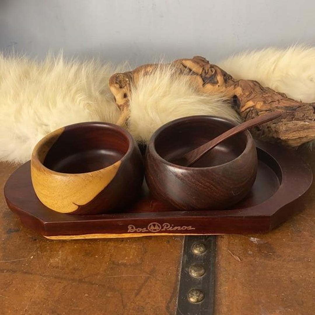 Vintage Dos Pinos Wood Bowl Set - Pair of Wooden Bowls With Tray and ...