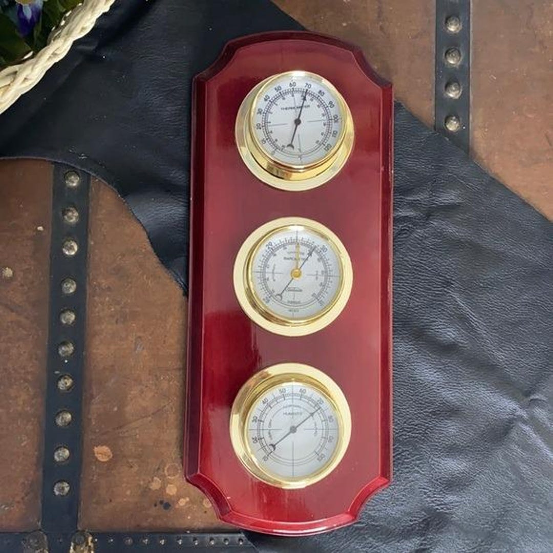 Vintage Wood Wall Barometer - Weather Station Barometer Hygrometer ...
