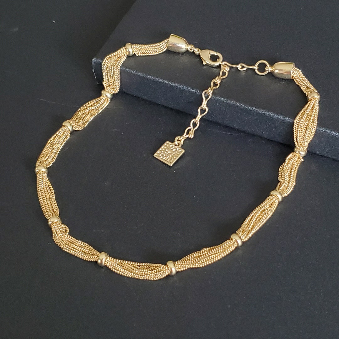 Vintage Anne Klein Chunky Gold Chain Choker, Braid Gold Chain Statement ...