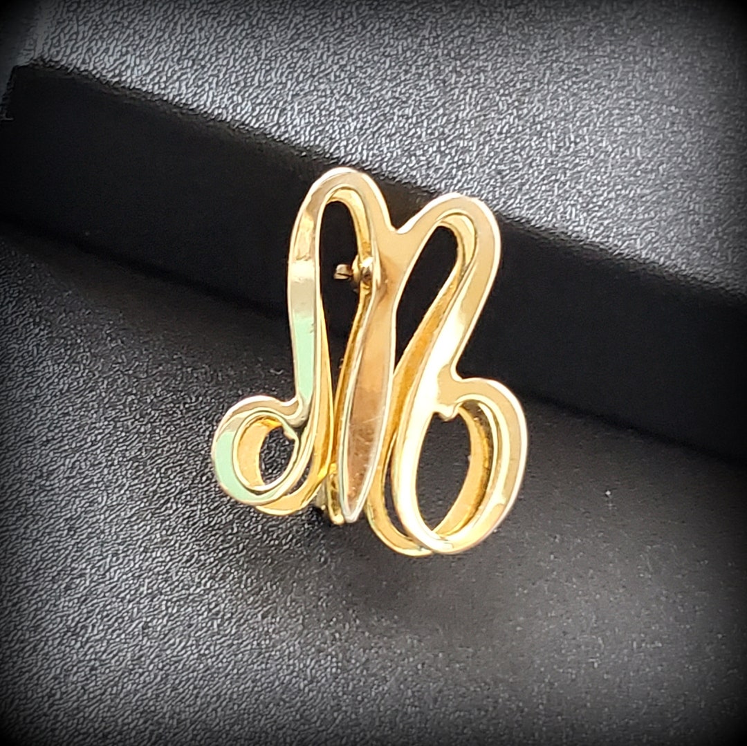 Letter M Brooch Gold Alphabet M Pin Vintage Initial Brooch Pin - Etsy