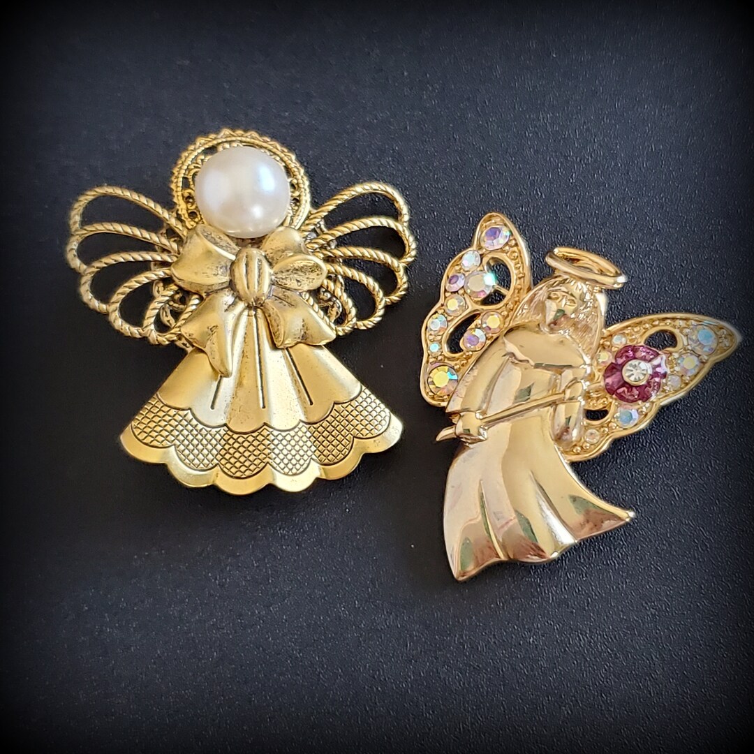 Vintage Two Angel Brooches, Figural Brooch Pin, Christmas Gifts for Mom ...