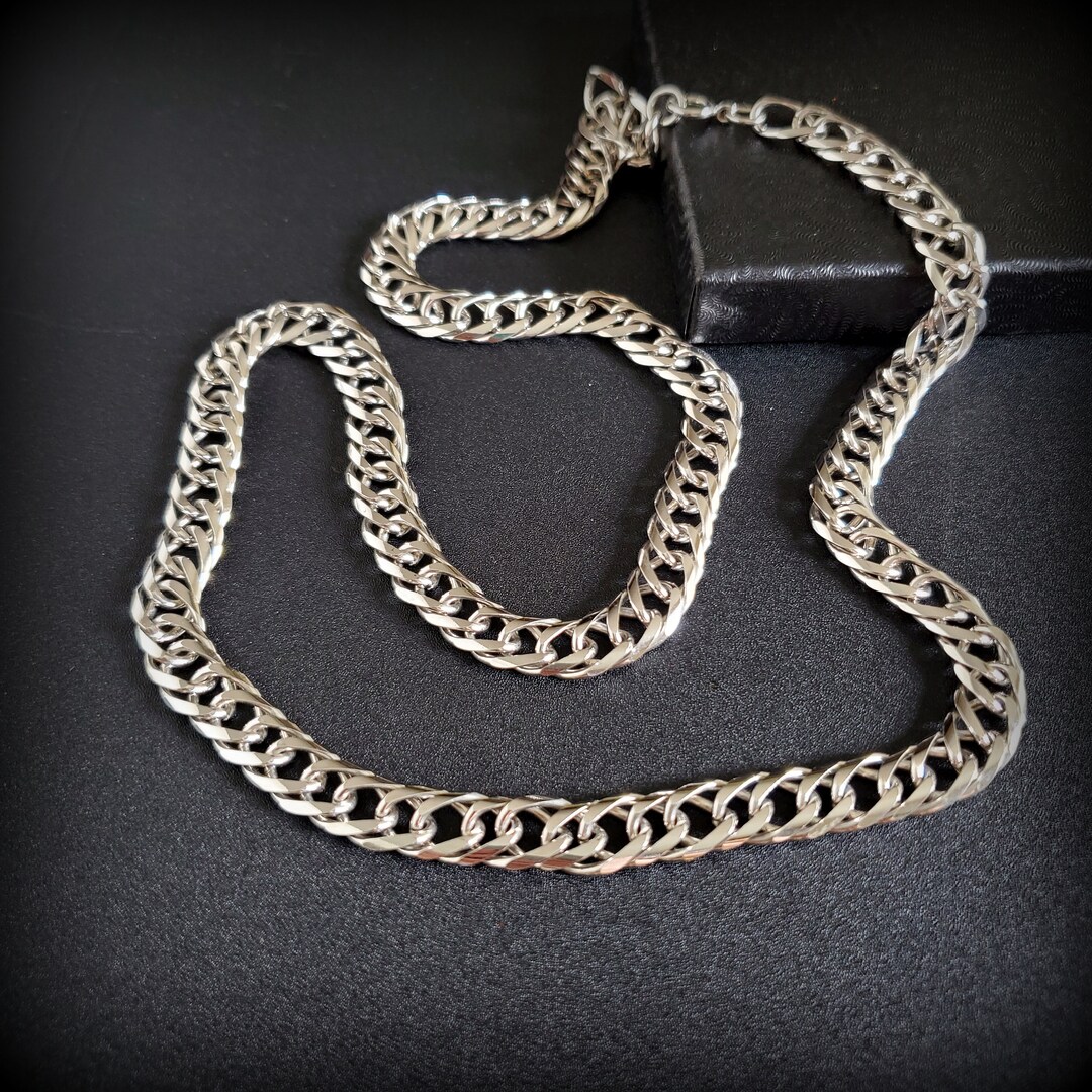 Vintage Silver Long Chain Necklace, Wide Curbe Chain Necklace 29'' - Etsy