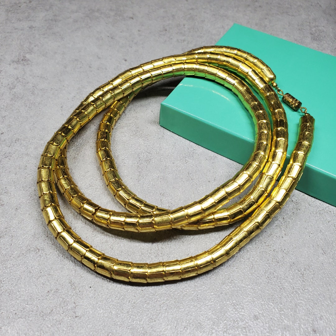 Vintage Bendy Snake Necklace, Gold Tone Snake Necklace, Flexible Twisty ...