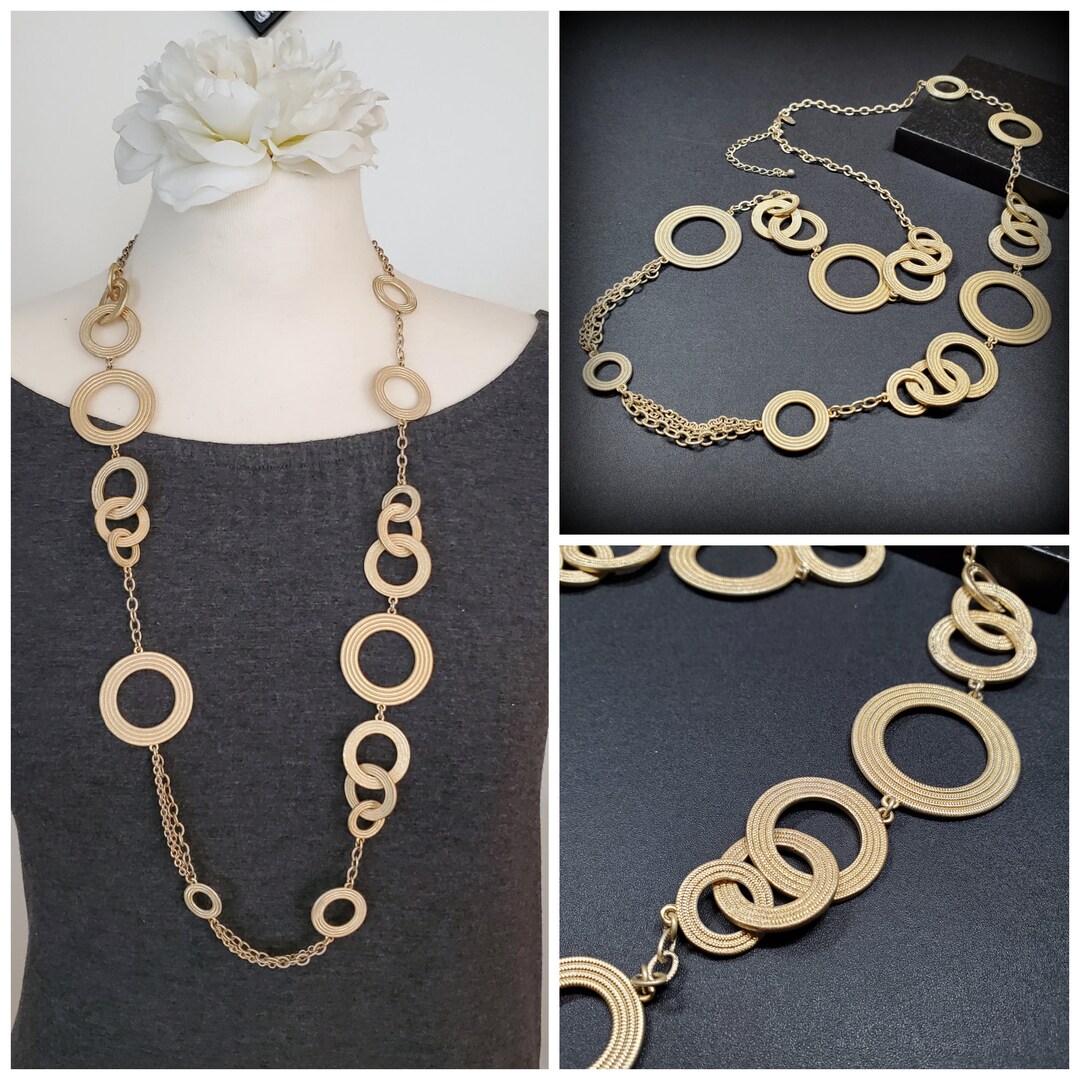 Vintage Gold Extra Large Link Long Chain Necklace, Lia Sophia Mate Gold ...